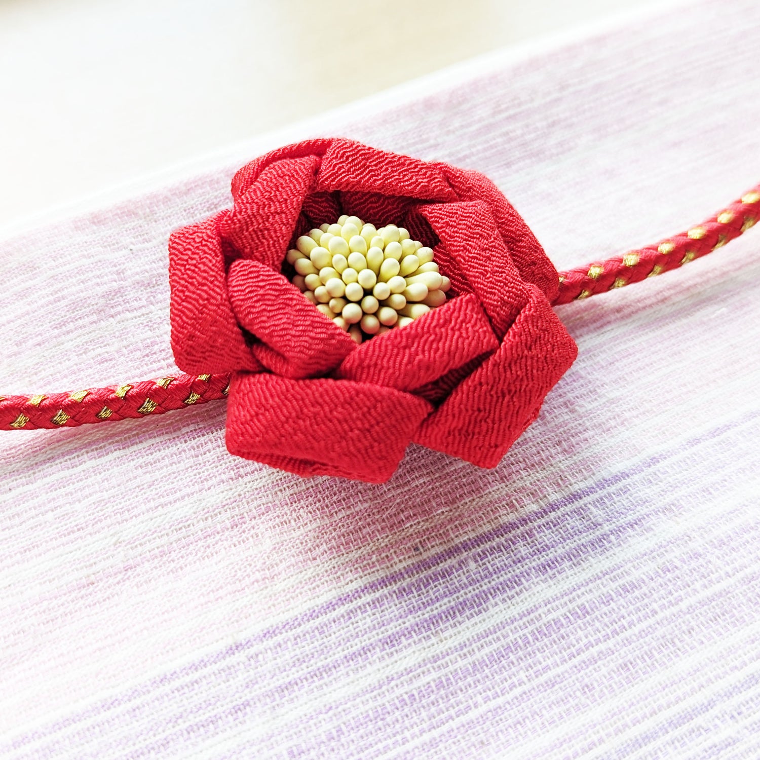Japanese Kazari Himo - Layered Flower Red, for Yukata and Kimono ...