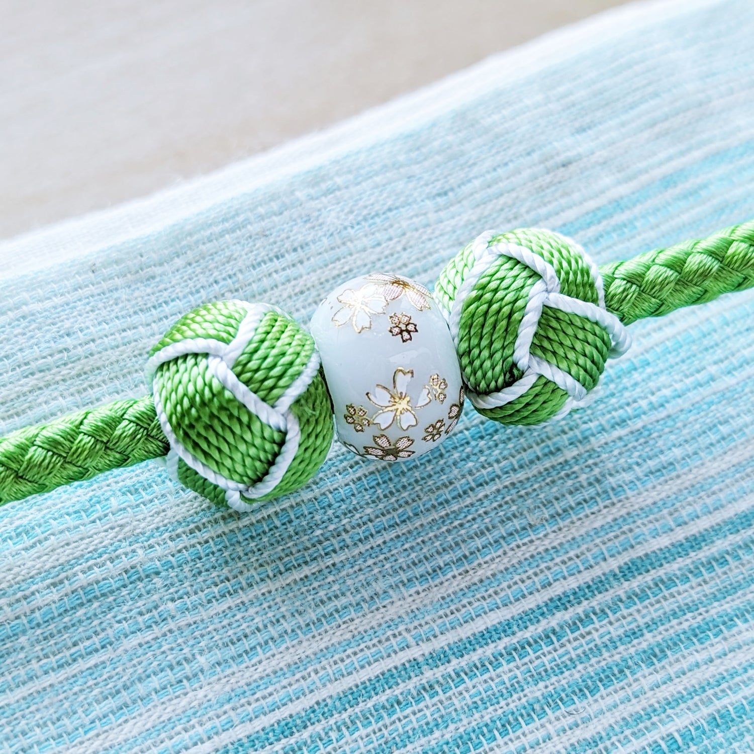 Japanese Kazari Himo - Green Triple Beads for Yukata and Kimono ...