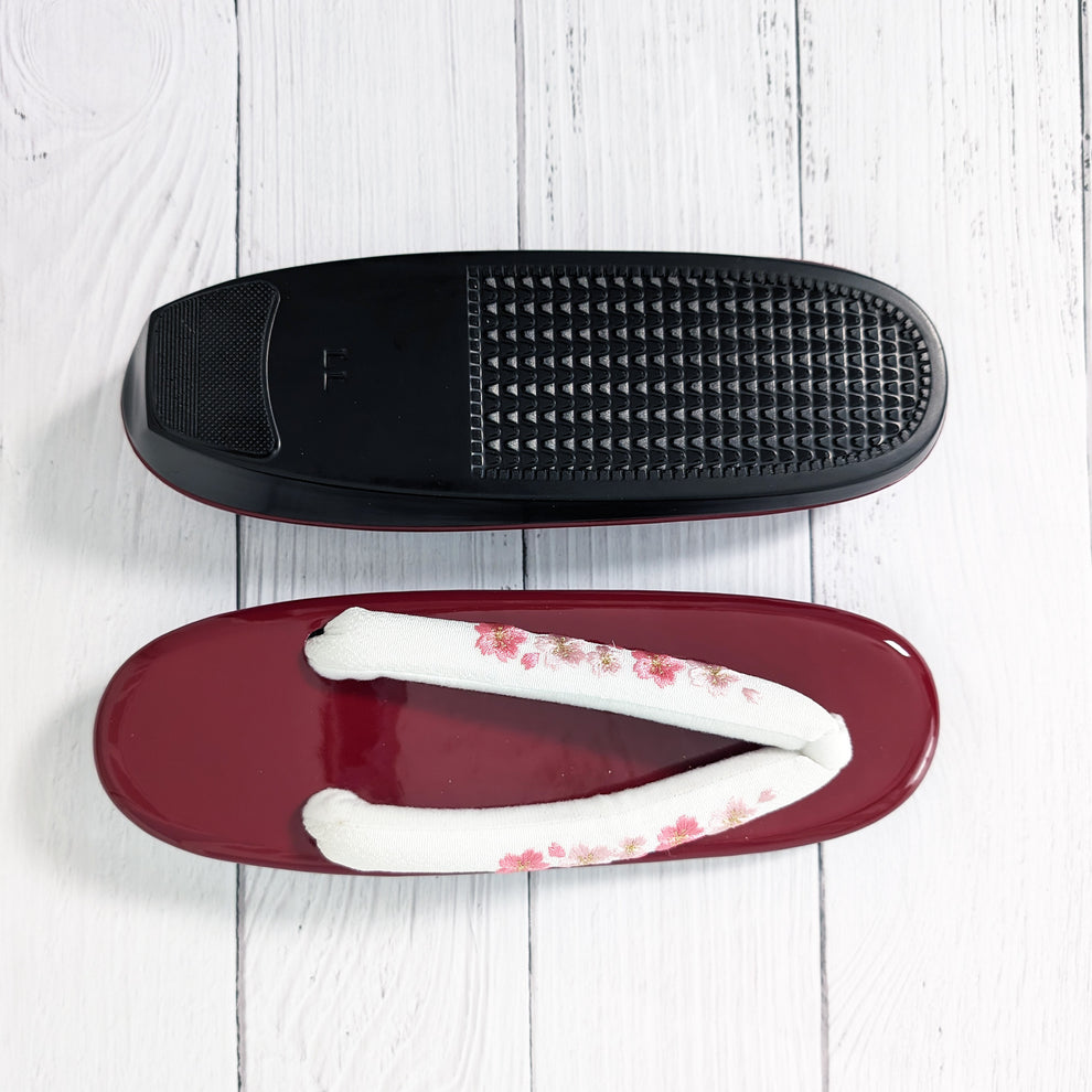 Japanese Traditional Zori Sandals - Cherry Blossoms Embroidery Maroon ...