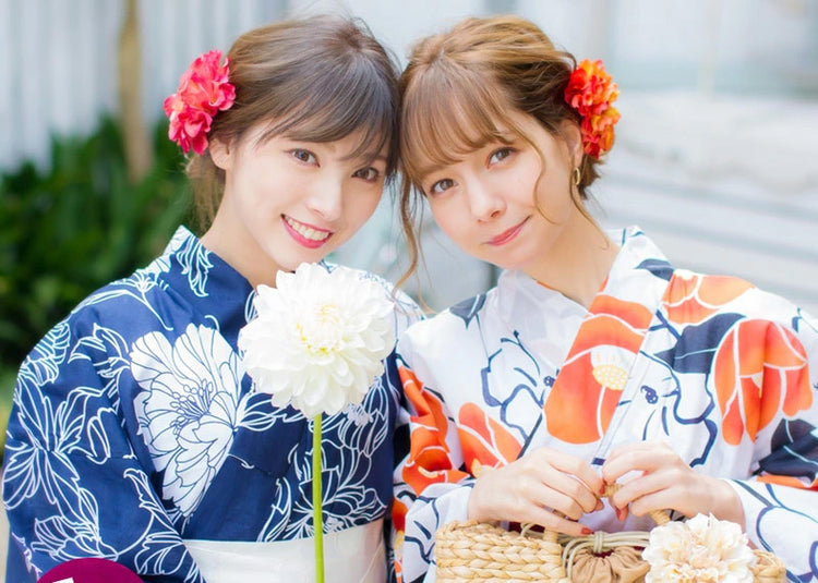 Japanese Traditional Yukata Kimono Plus Size - Blue Flowers in Navy – Modern Sakura